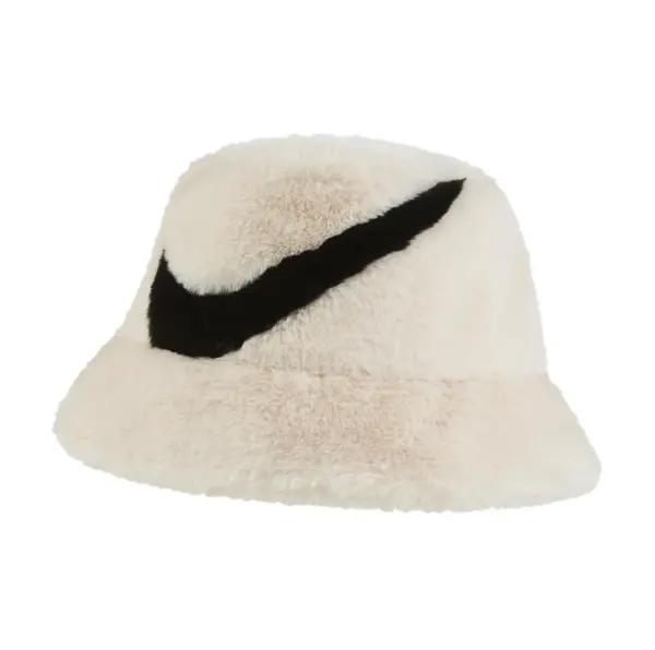 Nike Apex Faux Fur Swoosh Bucket Hat - Cream White/black
