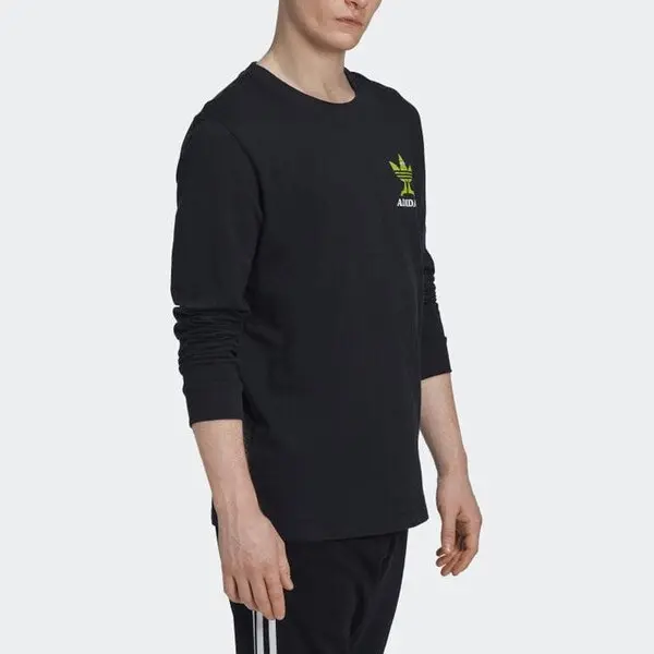 Adidas Alphabet Logo Printing Round Neck Pullover Long Sleeves Black T-shirt