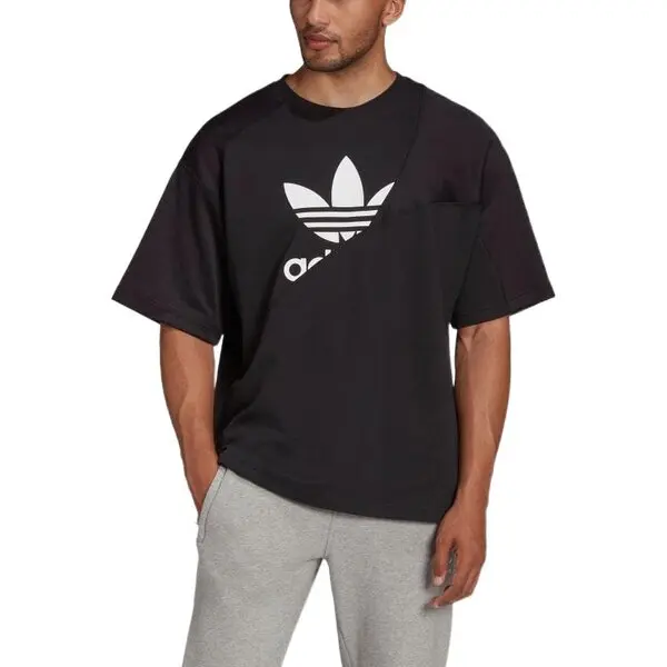 Adidas Originals Round Neck Pullover Logo Printing Short Sleeve Japanese Version Black T-shirt - Default Color