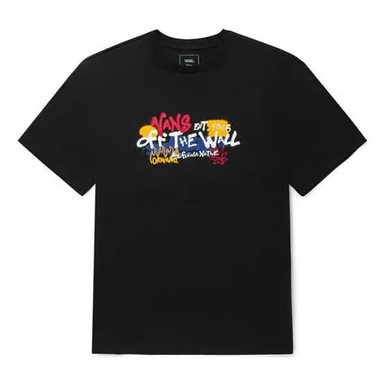 VANS Graffiti Alphabet Cartoon Printing Sports Loose Short Sleeve Couple Style - Black