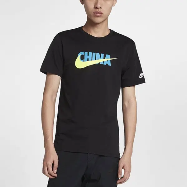 Nike Letter Printing Causual Knit Ventilate Round Collar Male - Black