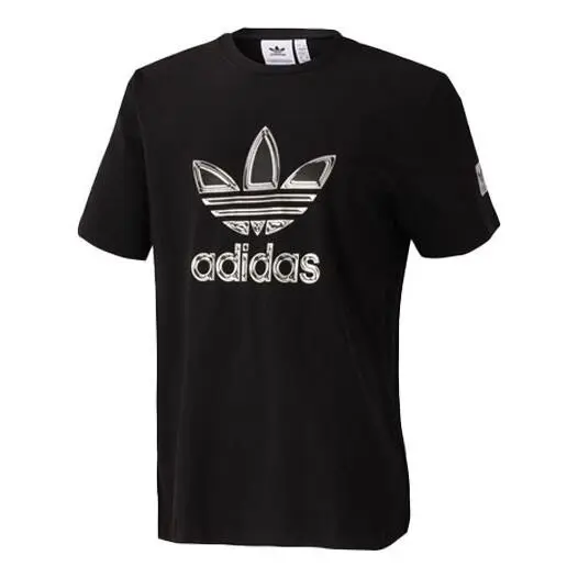 Adidas Originals Logo Printing Sports Short Sleeve Tee Silver - Black