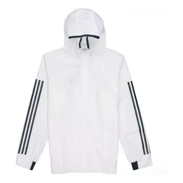 Adidas Hooded Sports Jacket With Striped Sleeves - White
