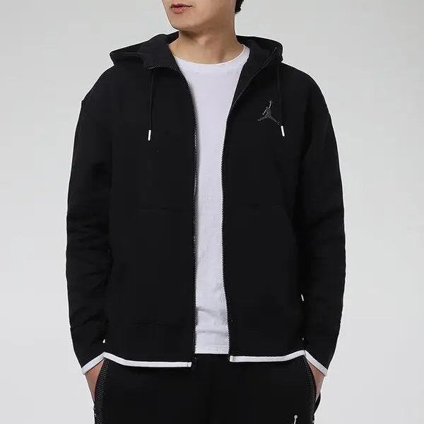 JORDAN Air Logo Print Hooded Zip-up Jacket - Black