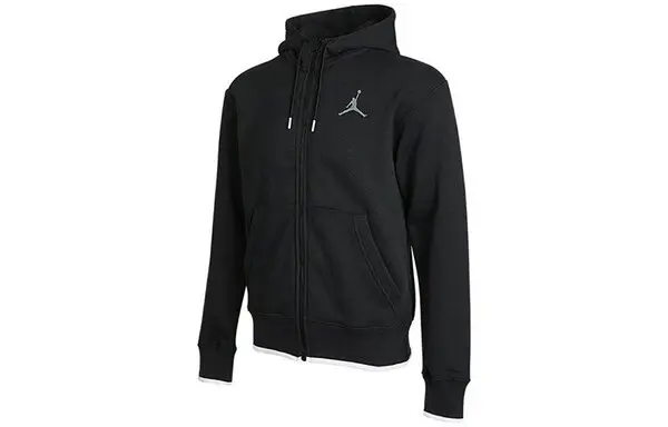 JORDAN Air Logo Print Hooded Zip-up Jacket - Black