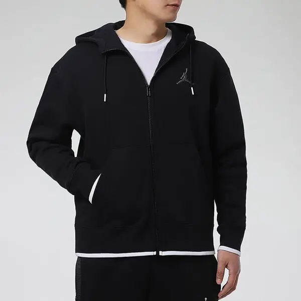 JORDAN Air Logo Print Hooded Zip-up Jacket - Black