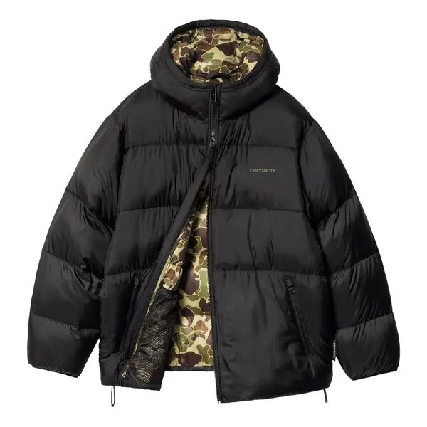 Carhartt Work In Progress Padded Zip-up Jacket With Camouflage Lining - Black