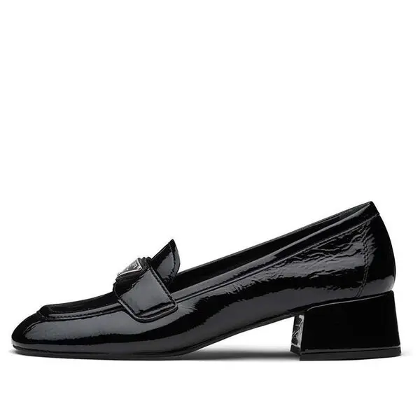 Prada Triangle Logo Patent Leather Loafers - Black/silver