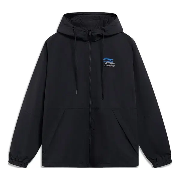 LI-NING Double Logo Hooded Waterproof Jacket - Black/grey/blue