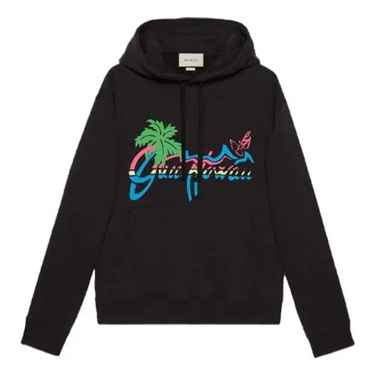 Gucci Hawaii Rainbow Print Hoodie - Black