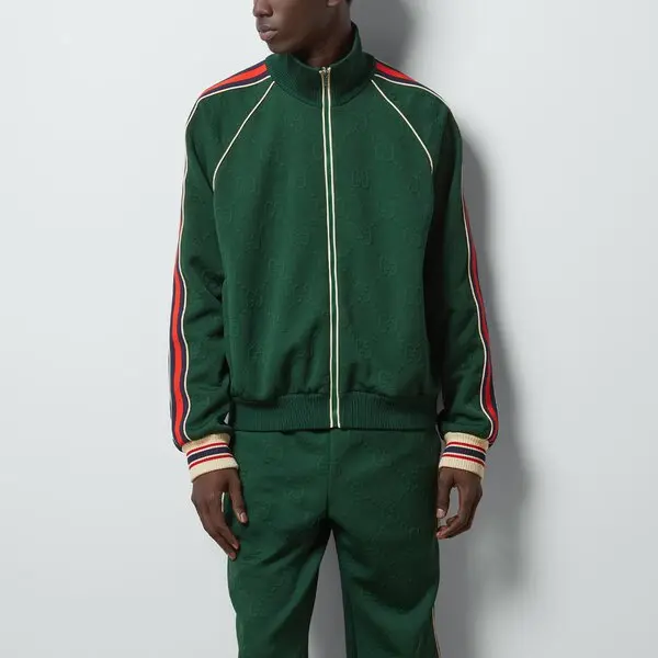 Gucci Gg Jacquard Jersey Zip Jacket - Green