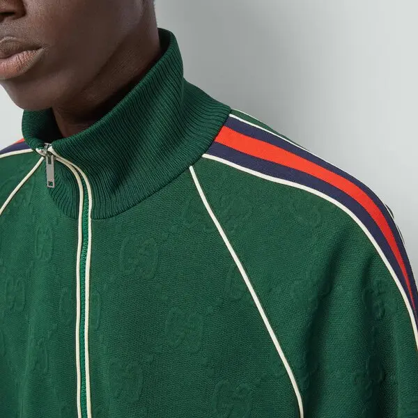 Gucci Gg Jacquard Jersey Zip Jacket - Green