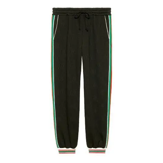 Gucci Classic Red Green Gg Knit Jogging Sports Pants - Black