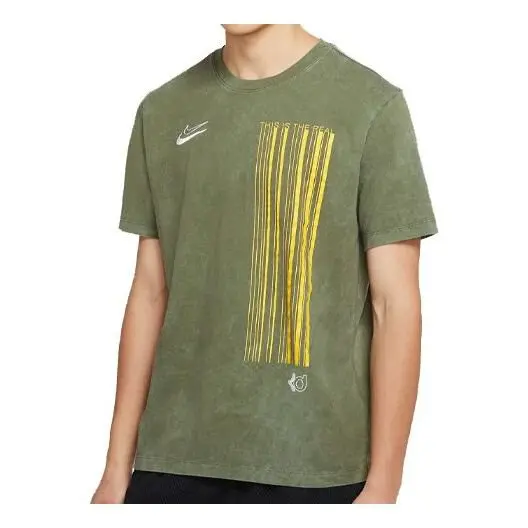 Nike Dri-fit Kd Retro Washed Embroidered Logo Sports Short Sleeve Green - Army Green