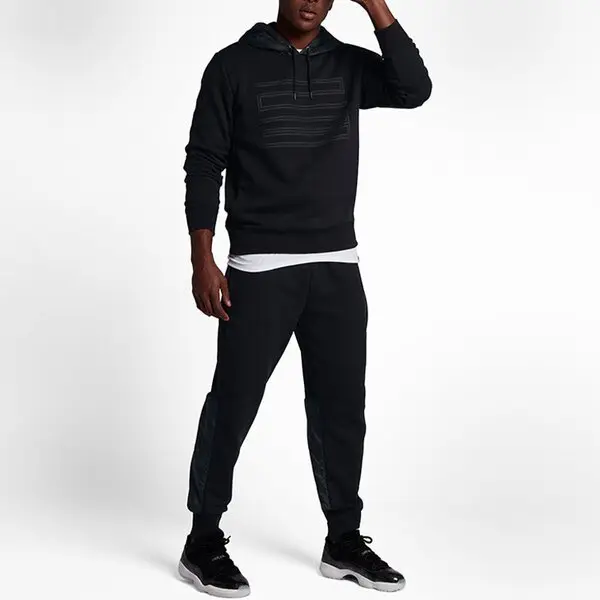JORDAN Sw Aj11 Hybrid Logo Loose Fleece Lined Bundle Feet Sports Pants - Black