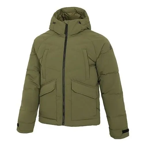 Adidas Big Baffle Jkt Casual Sports Adjustable Hooded Down Jacket Green - Default Color