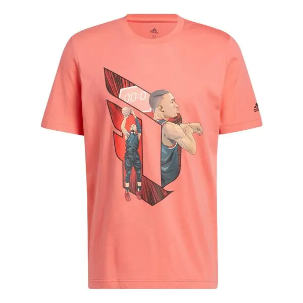 Adidas Dame Casual Basketball Cartoon Character Sports Round Neck Breathable Short Sleeve Pink - Multi-color