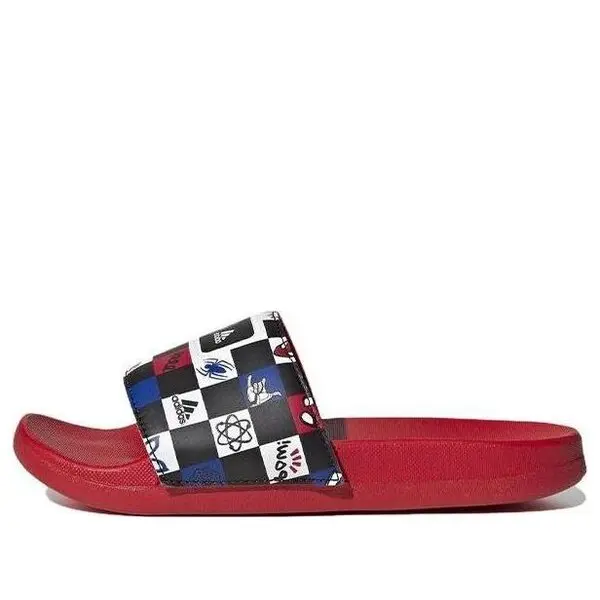 Adidas Adilette Comfort Slide X Disney Spider-man Checkerboard - Core Black/cloud White/better Scarlet