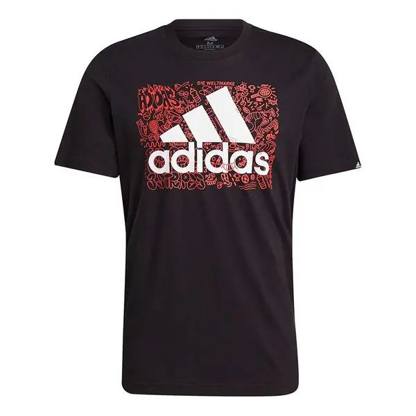Adidas M Ddlbmb T Graffiti Printing Logo Sports Short Sleeve - Black