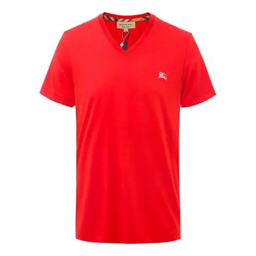 Burberry Ss21 V Neck Embroidered Logo Short Sleeve - Red