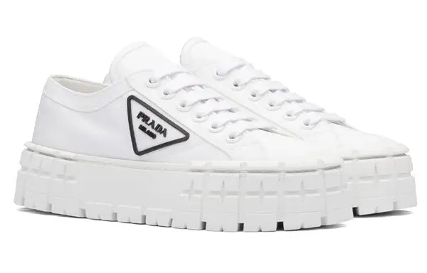 Prada Double Wheel Re-nylon Gabardine Sneakers - White/black