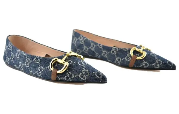Gucci Horsebit Denim Ballet Flats
