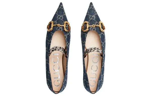 Gucci Horsebit Denim Ballet Flats