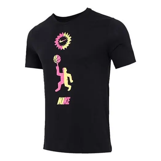 Nike Basketball Sports Contrasting Colors Printing Round Neck Short Sleeve - Black