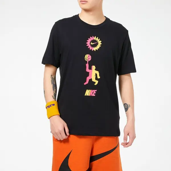 Nike Basketball Sports Contrasting Colors Printing Round Neck Short Sleeve - Black