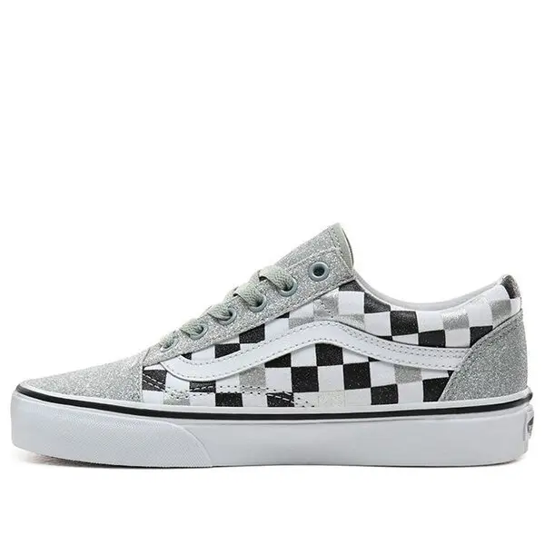 VANS Old Skool Glitter Checkerboard Sneakers - Silver/black/white