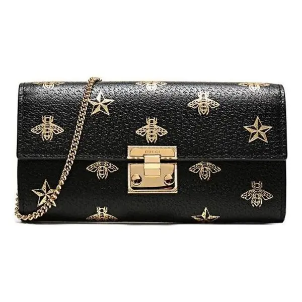 Gucci Padlock Metallic Bee Star Chain Wallet Shoulder Bag - Black
