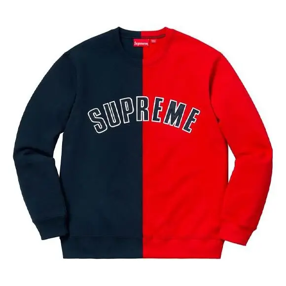Supreme Split Crewneck Sweatshirt - Navy Blue/red