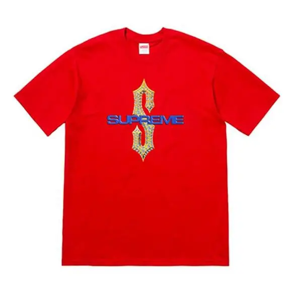 Supreme Ss18 Diamonds Tee Diamond Printing Short Sleeve - Red