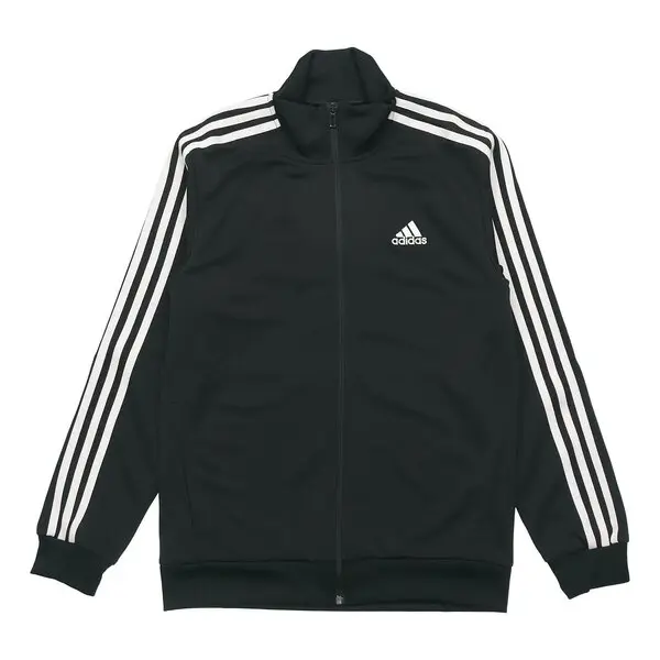 Adidas Track Jacket With Stand Collar And Signature Stripes - Black