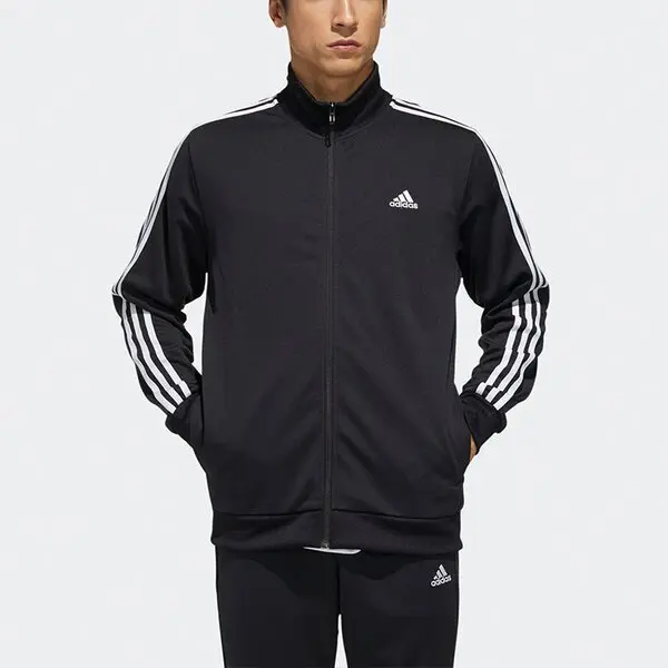 Adidas Track Jacket With Stand Collar And Signature Stripes