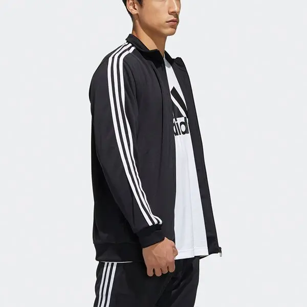 Adidas Track Jacket With Stand Collar And Signature Stripes - Black