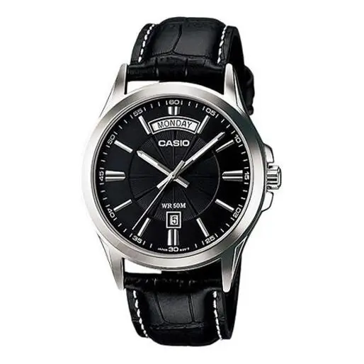 Casio Enticer Series Leather Strap Quartz Analog - Black