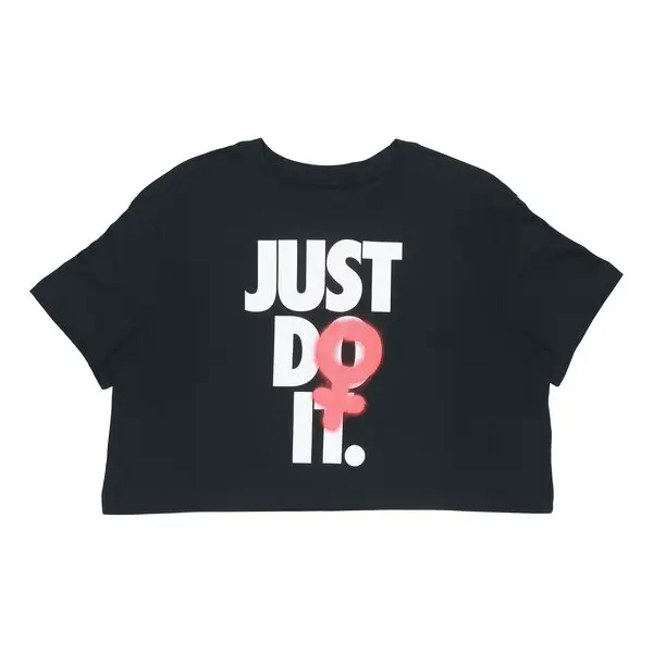 Nike Alphabet Printing Cropped T-shirt - Black