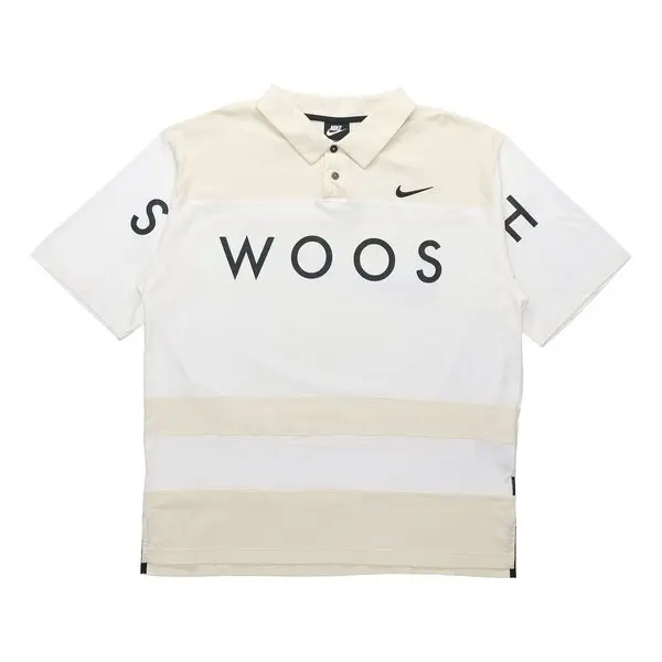 Nike Swoosh Logo Printing Contrasting Colors Loose Polo Shirt - White