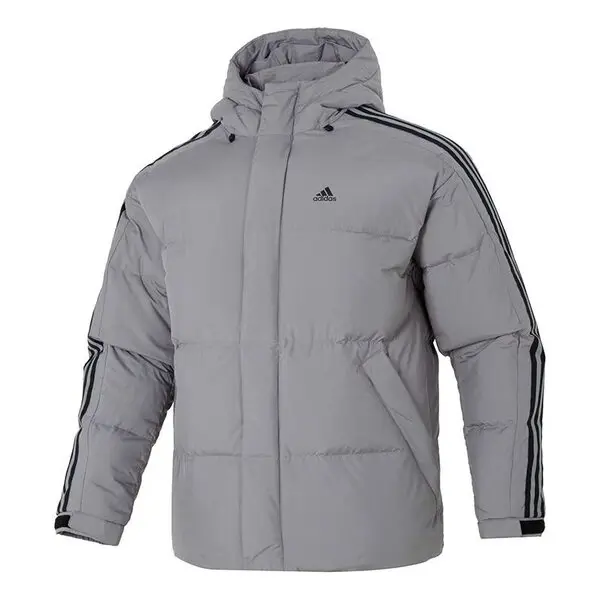 Adidas 3-stripe Puff Down Coat - Grey/black