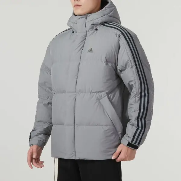Adidas 3-stripe Puff Down Coat - Grey/black