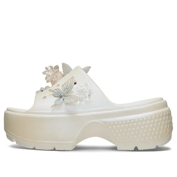 CROCS Embellished Platform Slides - White
