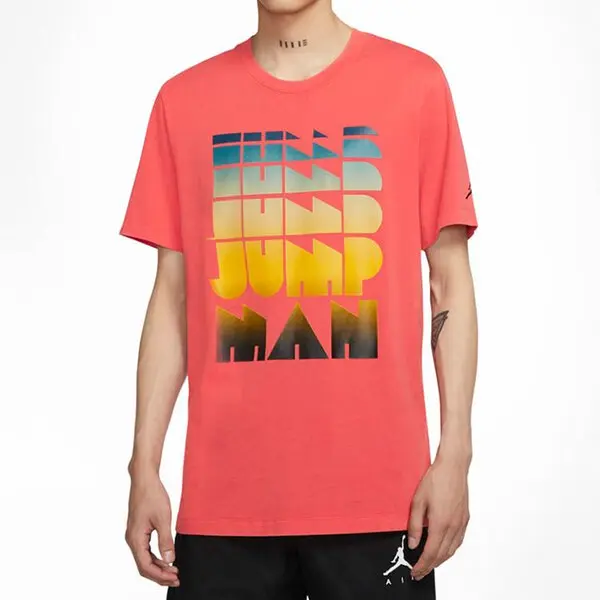 JORDAN Gradient Multi-color Alphabet Washed Round Neck Short Sleeve - Red