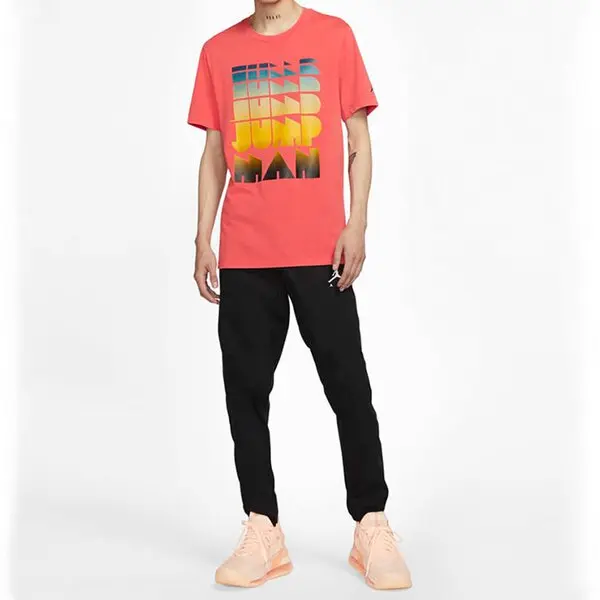 JORDAN Gradient Multi-color Alphabet Washed Round Neck Short Sleeve - Red
