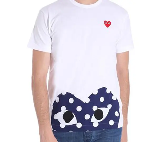 Play Comme Des Garcon Polka Dot Half Heart Logo Tee Navy
