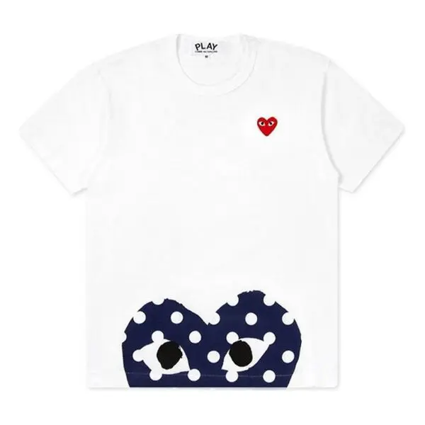 Play Comme Des Garcon Polka Dot Half Heart Logo Tee Navy - White