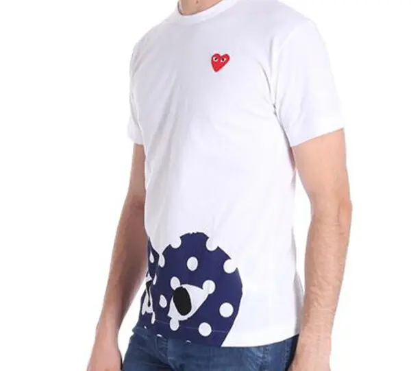Play Comme Des Garcon Polka Dot Half Heart Logo Tee Navy