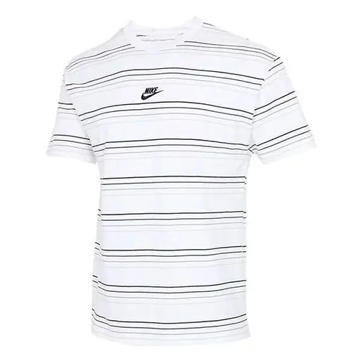 Nike Embroidered Logo Stripe Loose Knit Sports Short Sleeve - White