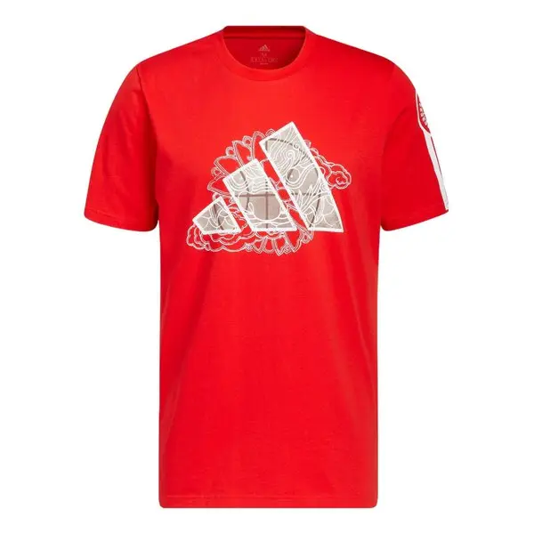 Adidas Rose Dynasty Large Logo Printing Round Neck Short Sleeve Red T-shirt - Default Colorway