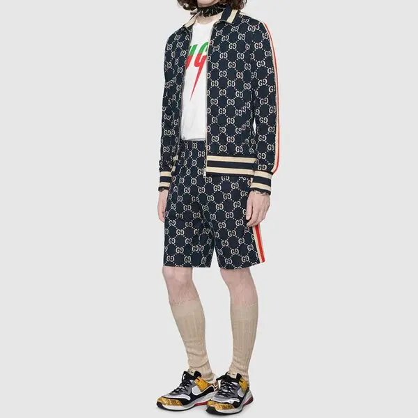 Gucci Jacquard Monogram Shorts With Contrast Stripes - Blue